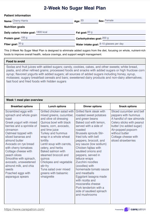 2 Week No Sugar Meal Plan Example Free PDF Download 2 Week No Sugar Meal Plan Example Free PDF Download