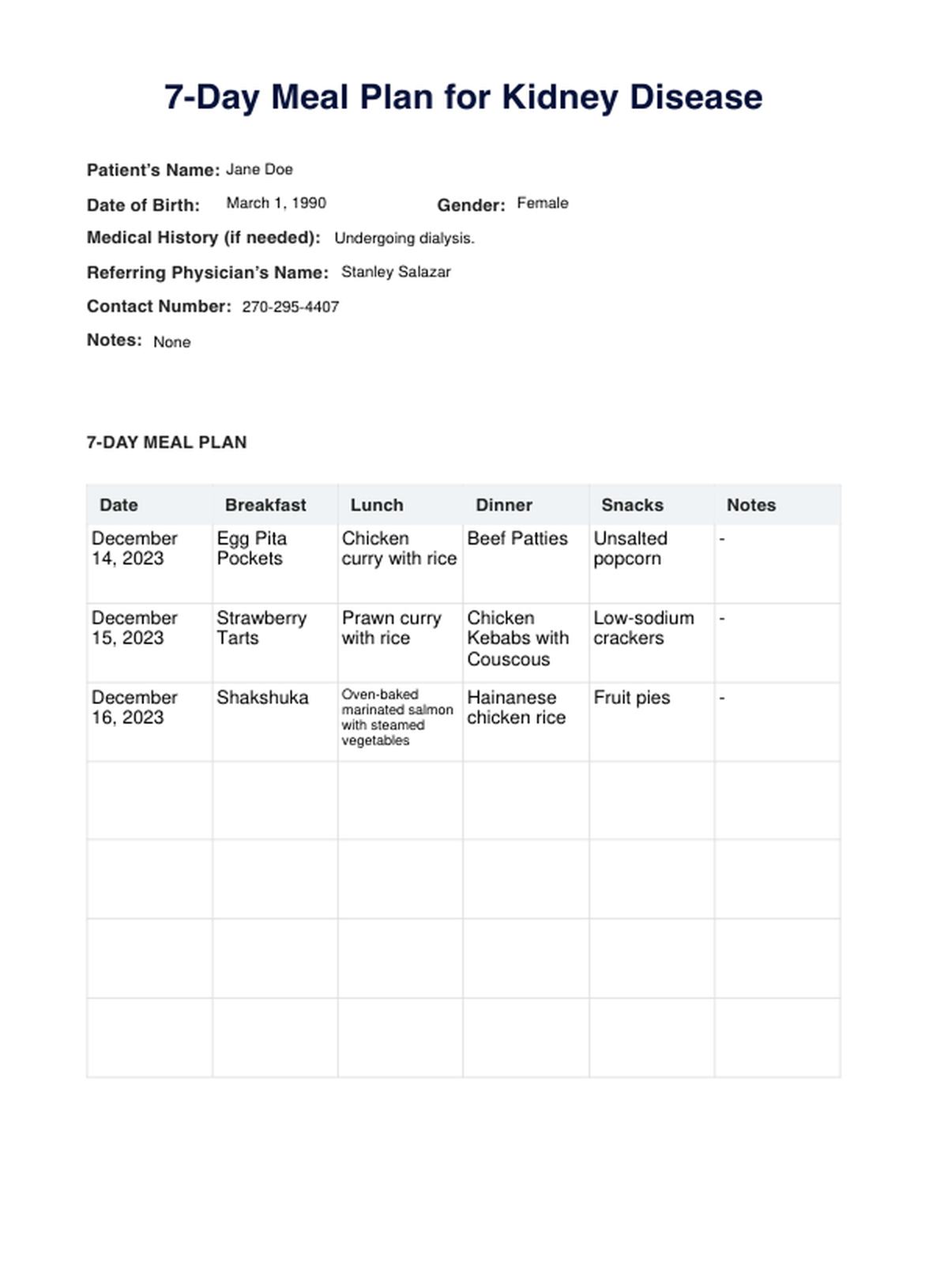 7-Day Meal Plan for Kidney Disease & Example | Free PDF Download