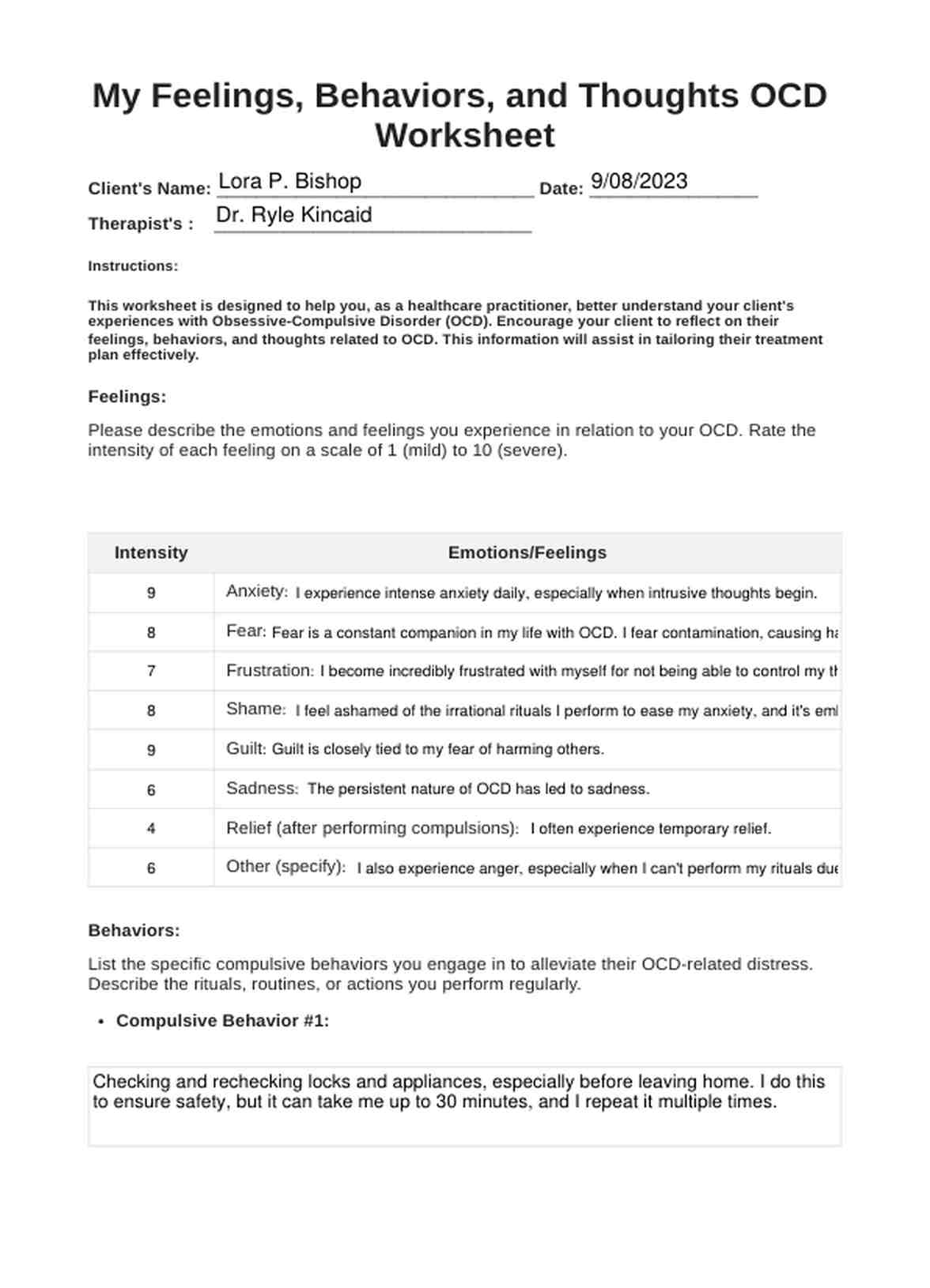 OCD Treatment Plan & Example | Free PDF Download