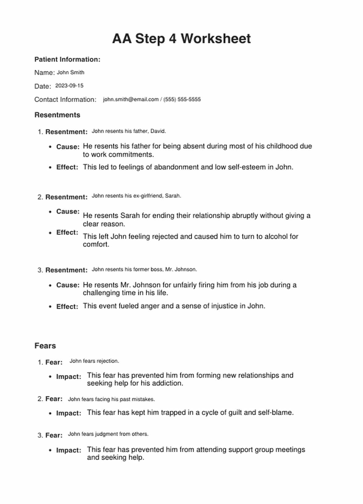 AA Step 4 Worksheets Example Free PDF Download AA Step 4 Worksheets Example Free PDF Download