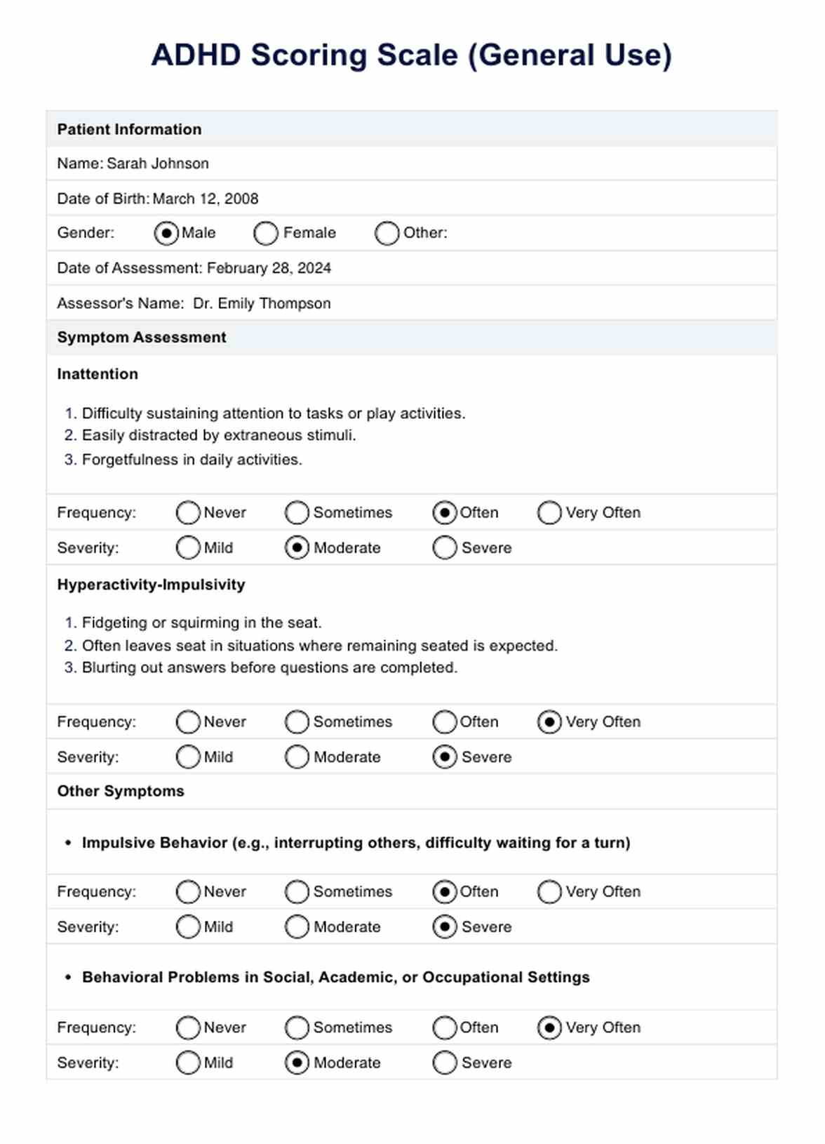 Printable Adhd Screening Test