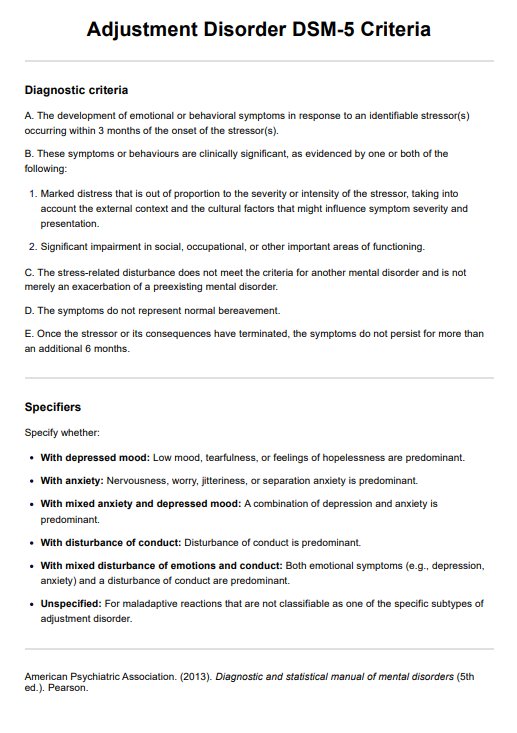 Adjustment Disorder DSM 5 Criteria Example Free PDF Download Adjustment Disorder DSM 5 Criteria Example Free PDF Download
