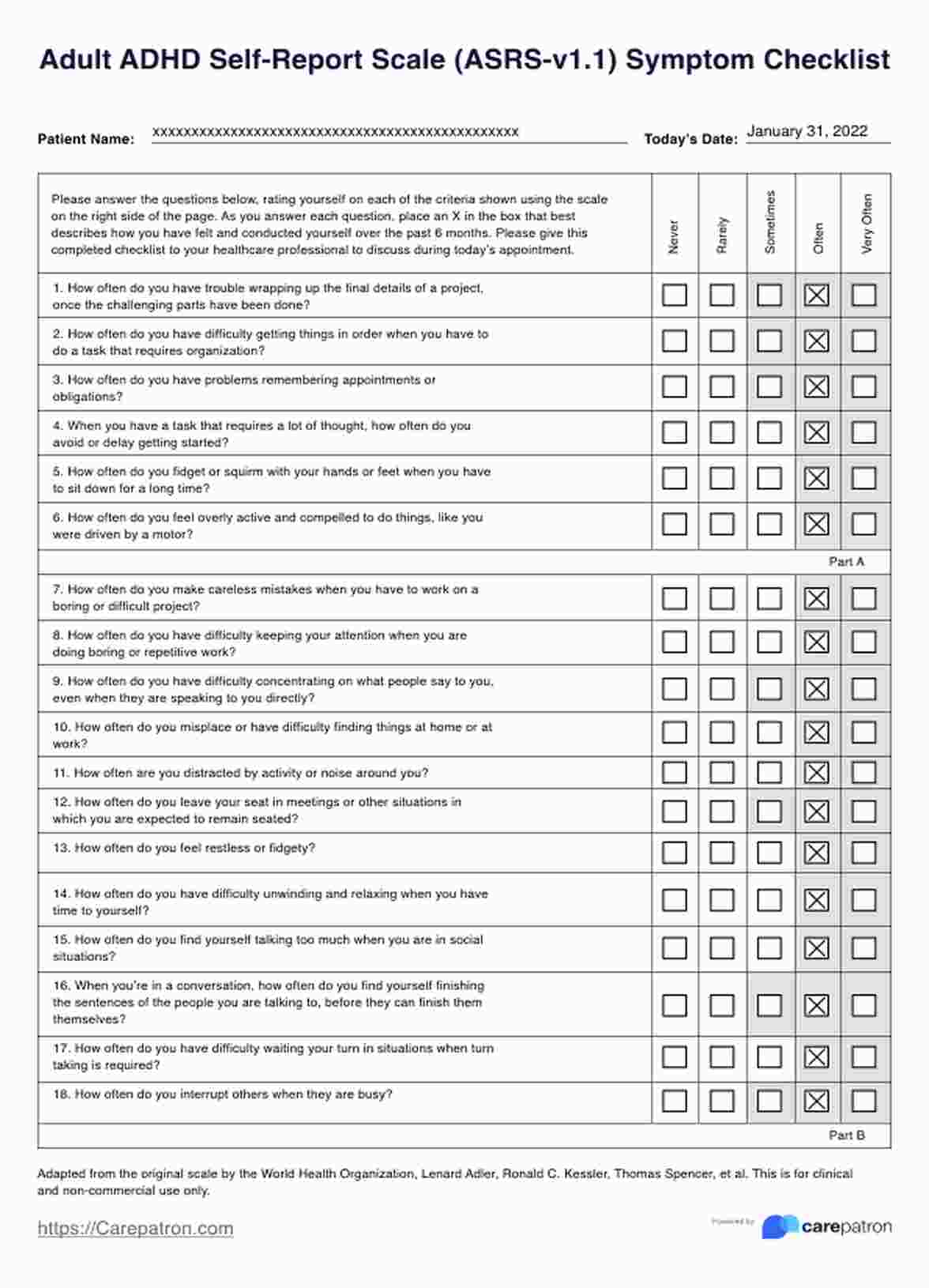 Adult ADHD Self Report Scale Example Free PDF Download Adult ADHD Self Report Scale Example Free PDF Download