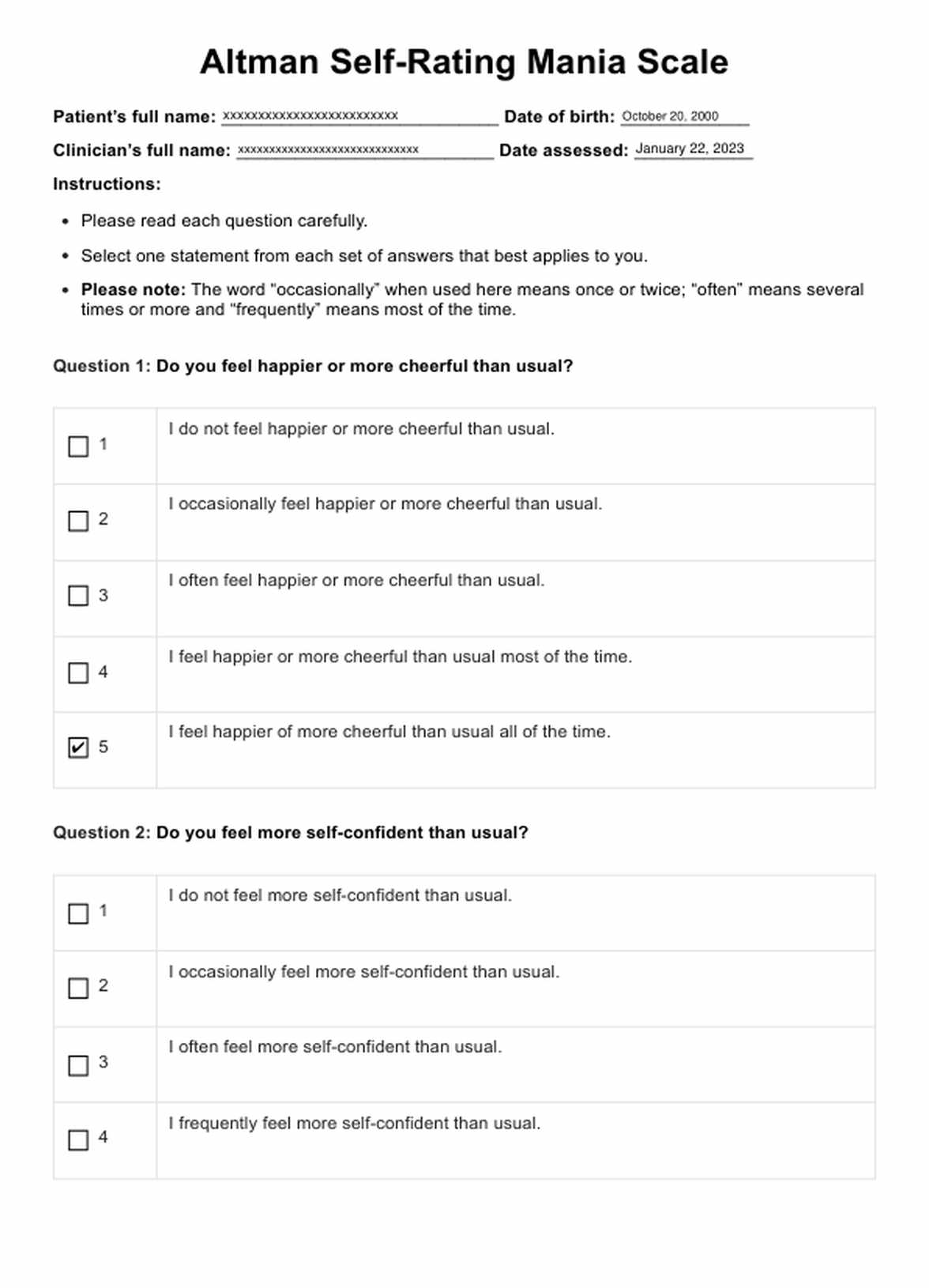 Young Mania Rating Scale Score Interpretation General Behaviour