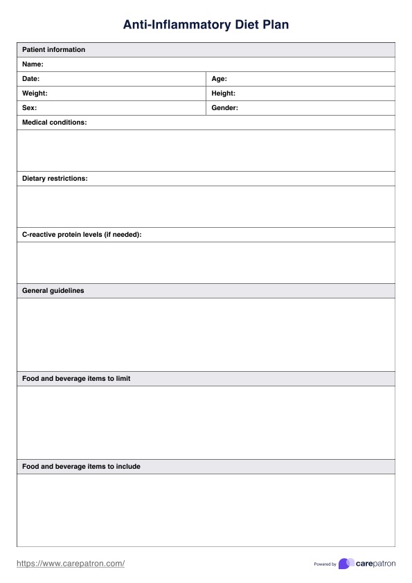 Anti Inflammatory Diet Plan Example Free PDF Download