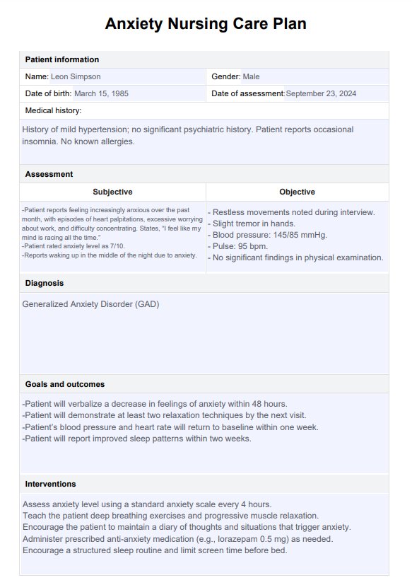 Anxiety Nursing Care Plan Template & Example | Free PDF Download