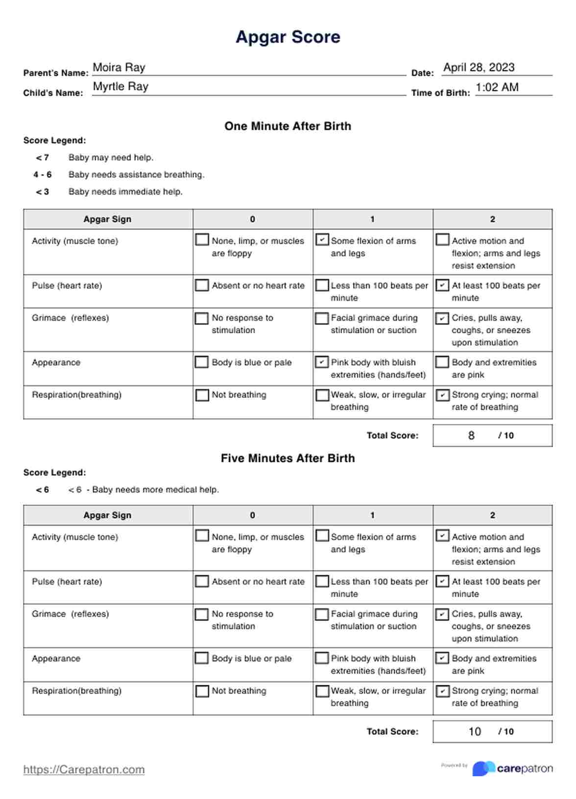 Apgar Score Chart & Example | Free PDF Download