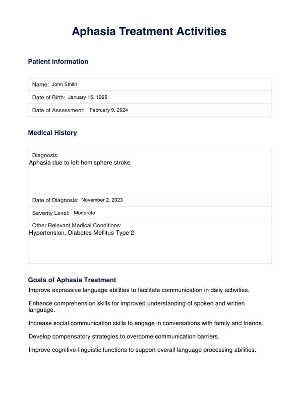 Aphasia Treatment Activities PDF & Example | Free PDF Download