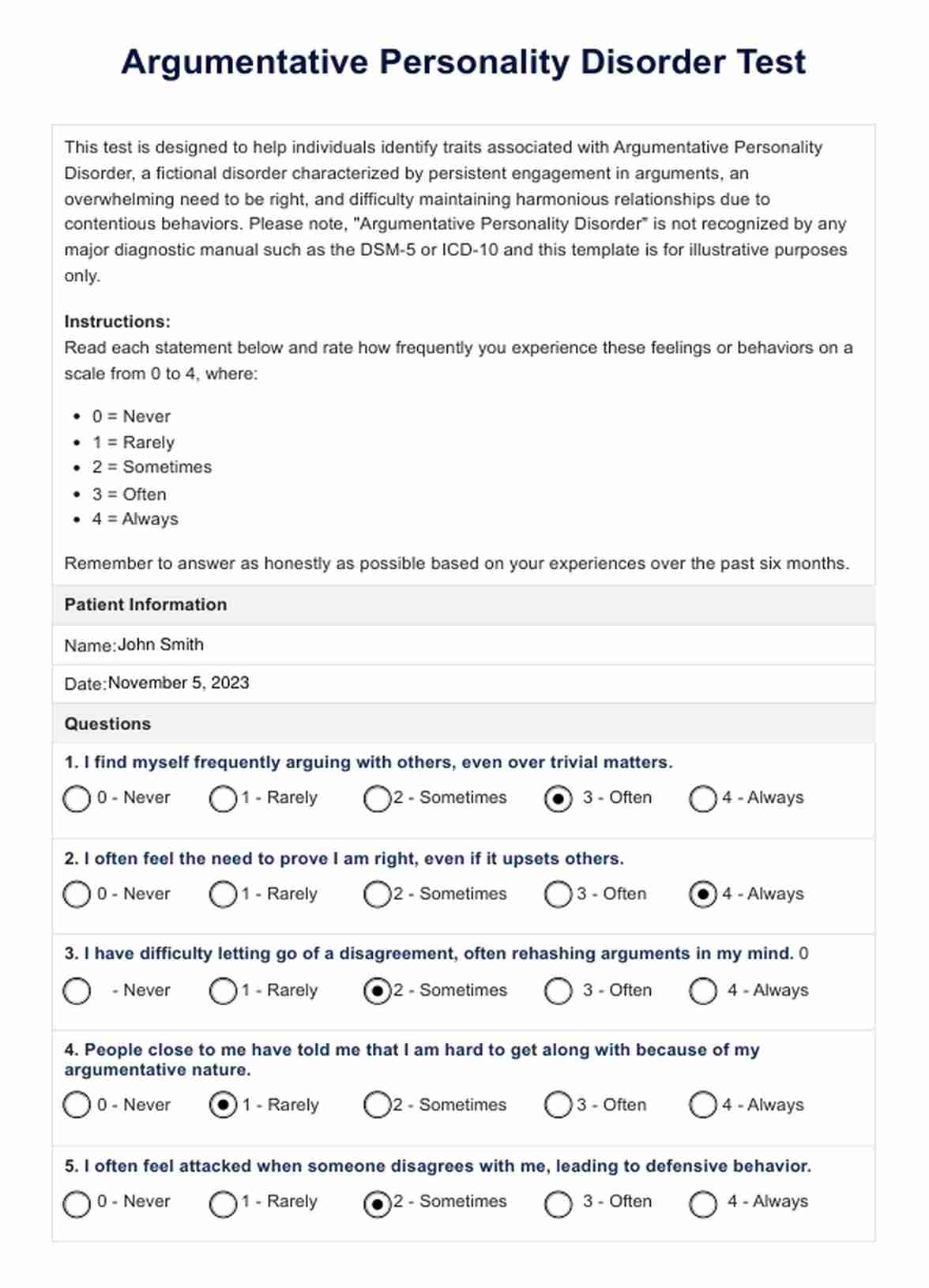 Argumentative Personality Disorder Test & Example | Free PDF Download
