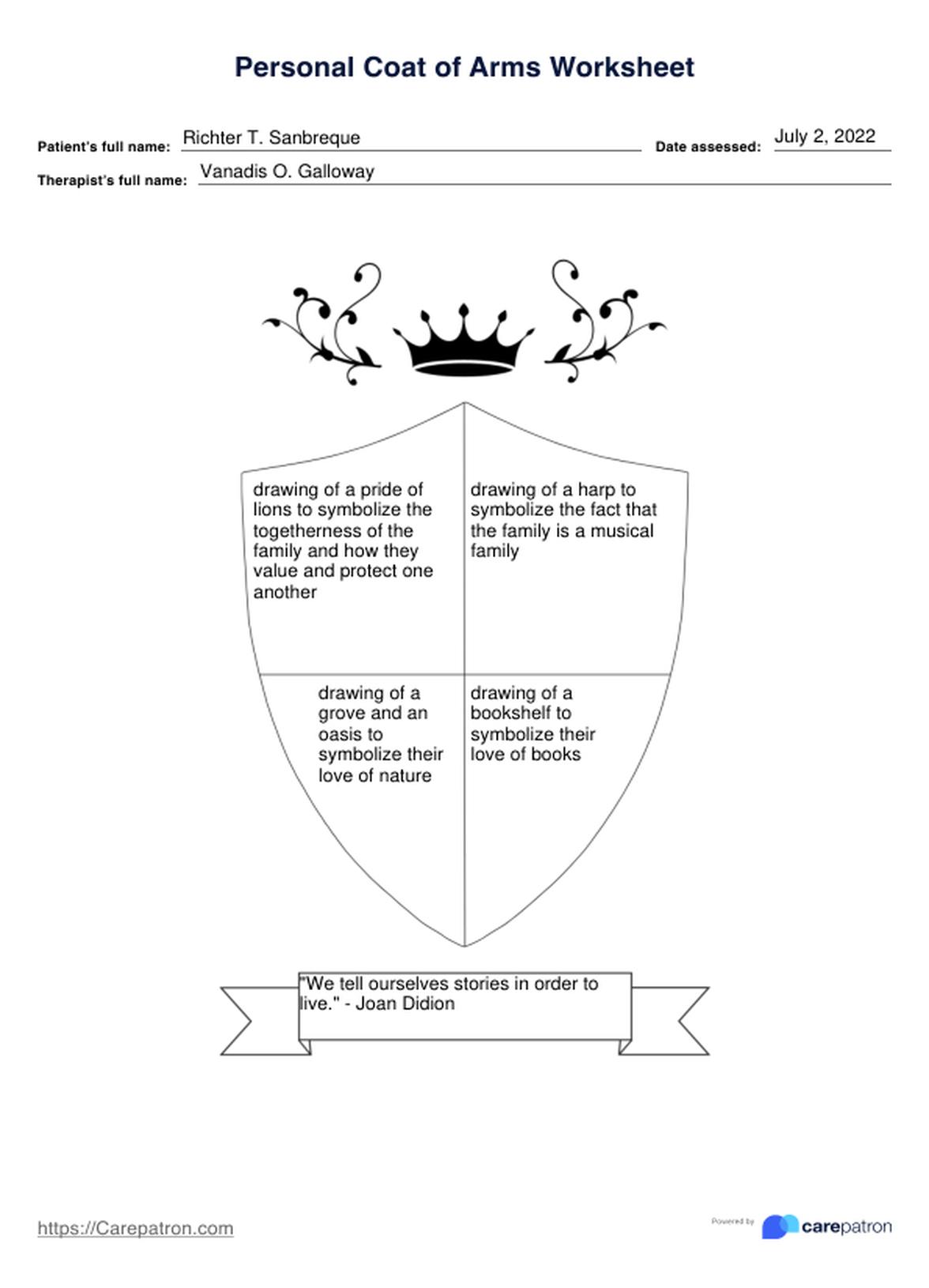 Personal Coat of Arms Art Therapy Worksheet & Example | Free PDF Download