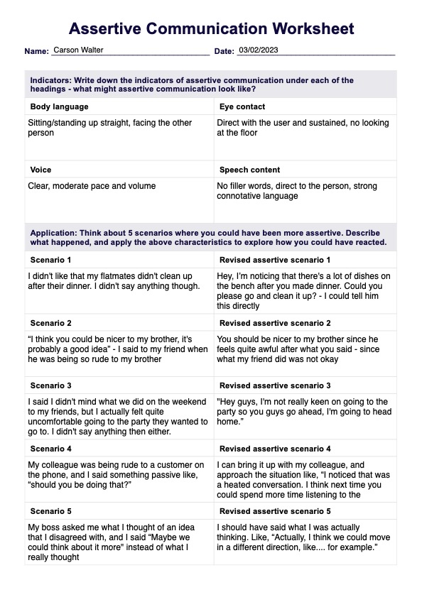 Assertiveness Skills Worksheet Assertive Communication | Worksheet