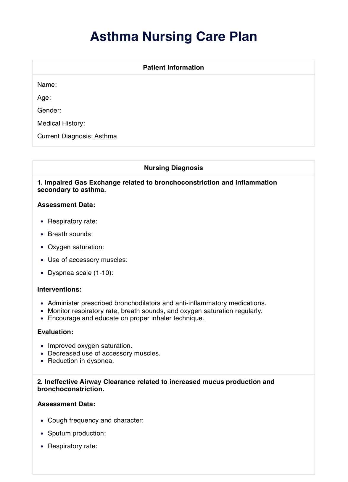 Asthma Nursing Care Plan Template & Example | Free PDF Download