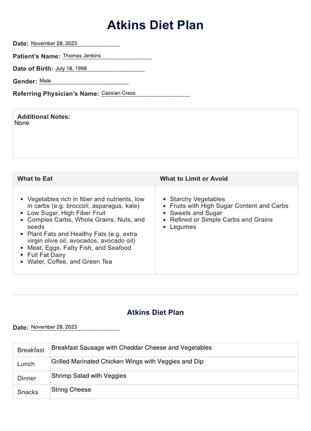 Atkins Diet Plan Template & Example | Free PDF Download