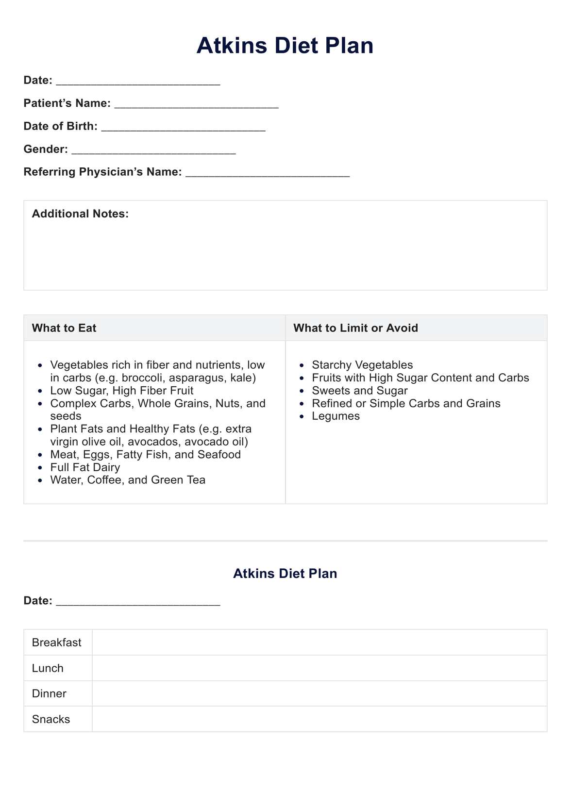 Atkins Diet Food List Example Free PDF Download