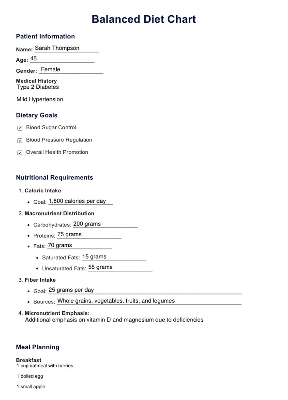 Balance Diet Chart & Example | Free PDF Download