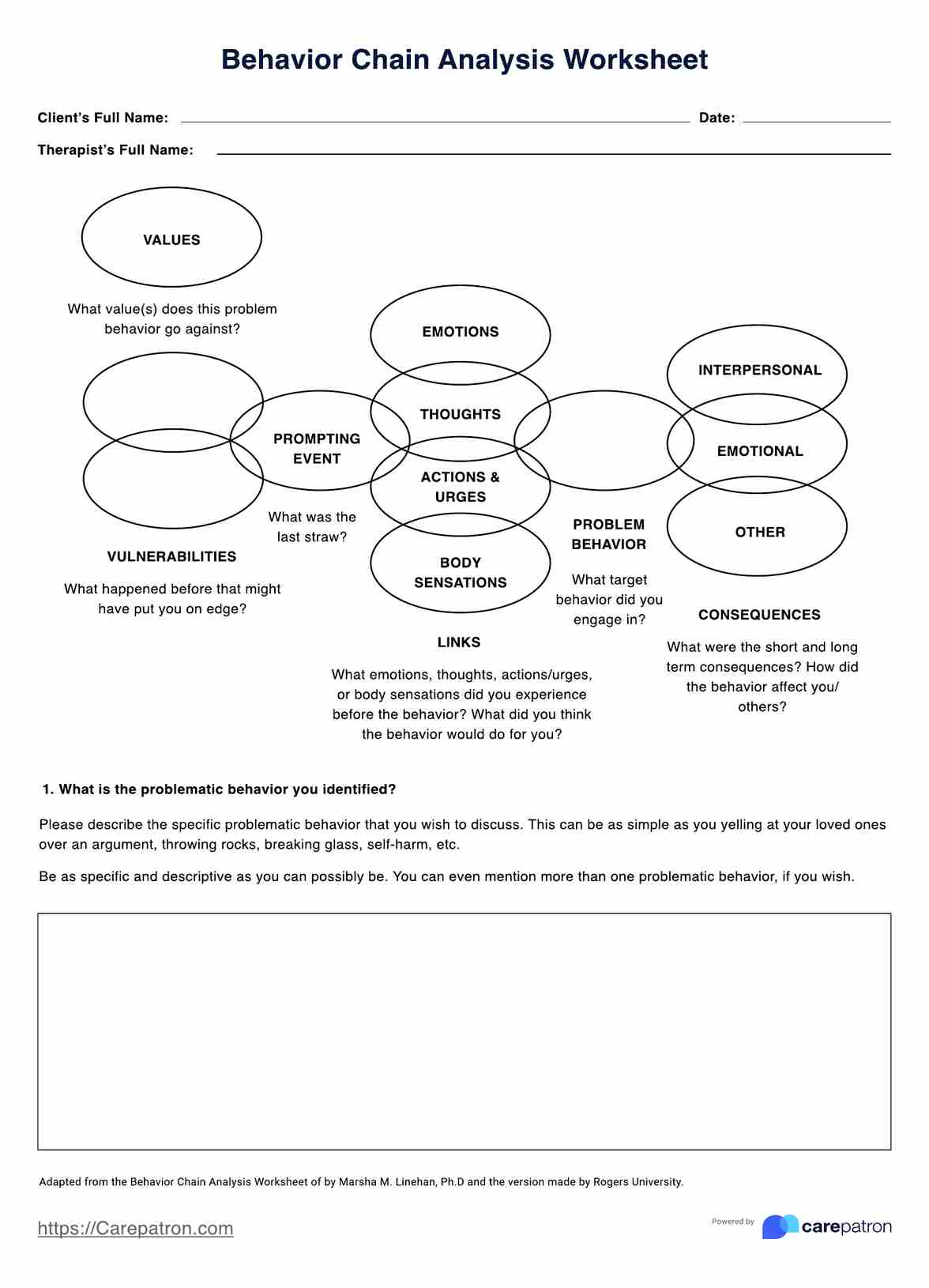 Behavior Chain Analysis Worksheet Behavior Chain Analysis Worksheet
