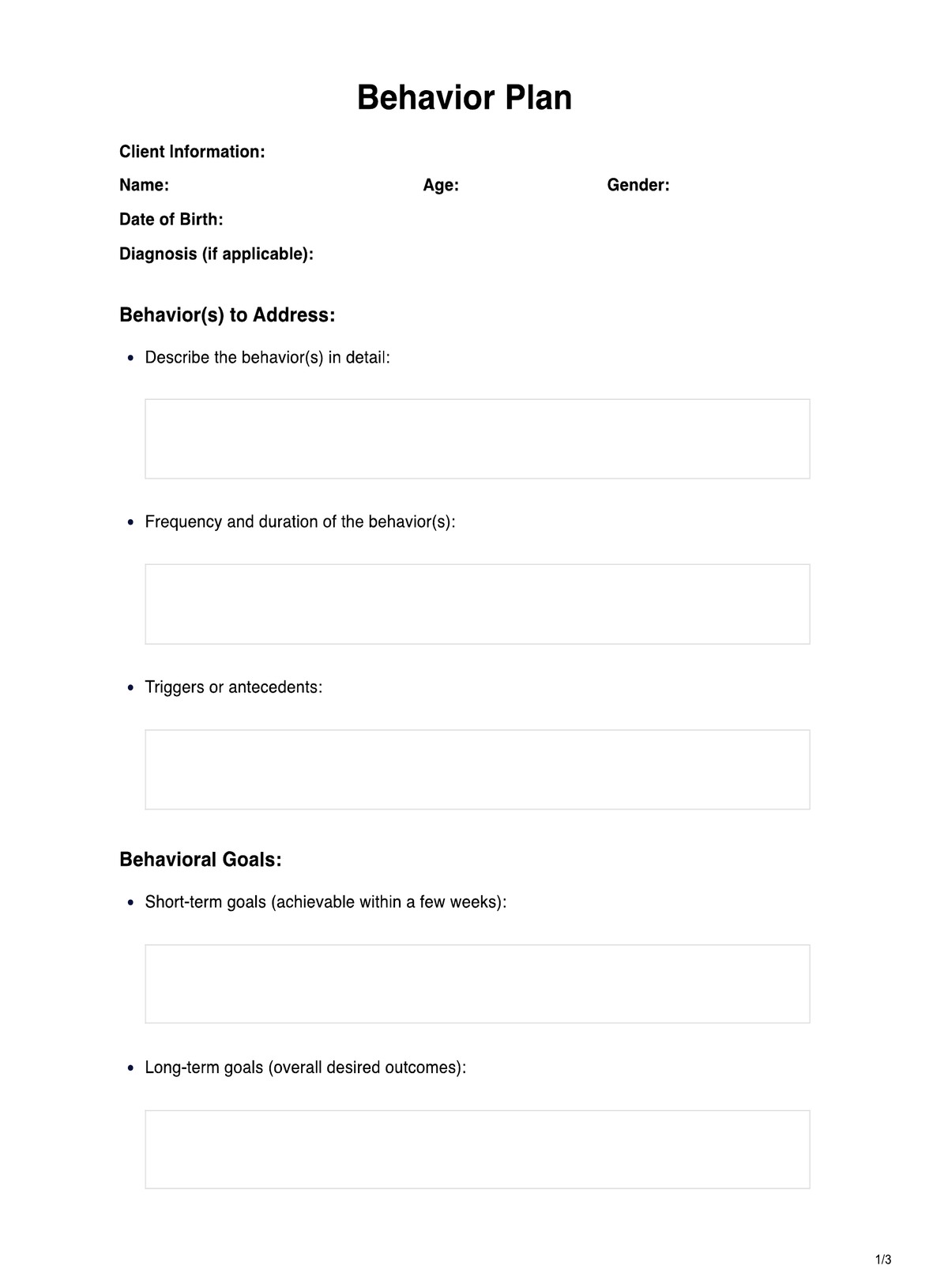 Behavior Plan Template