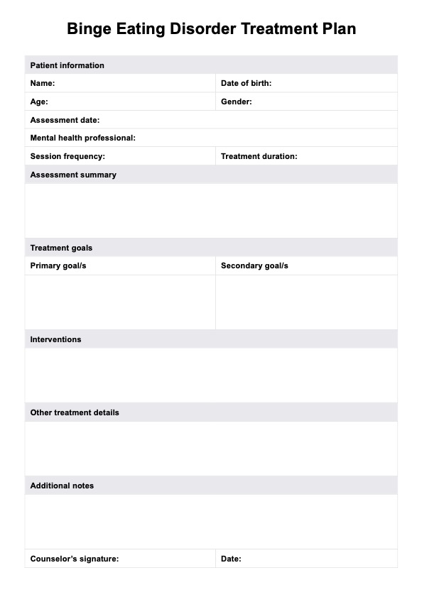 Eating Disorder Treatment Plan & Example | Free PDF Download