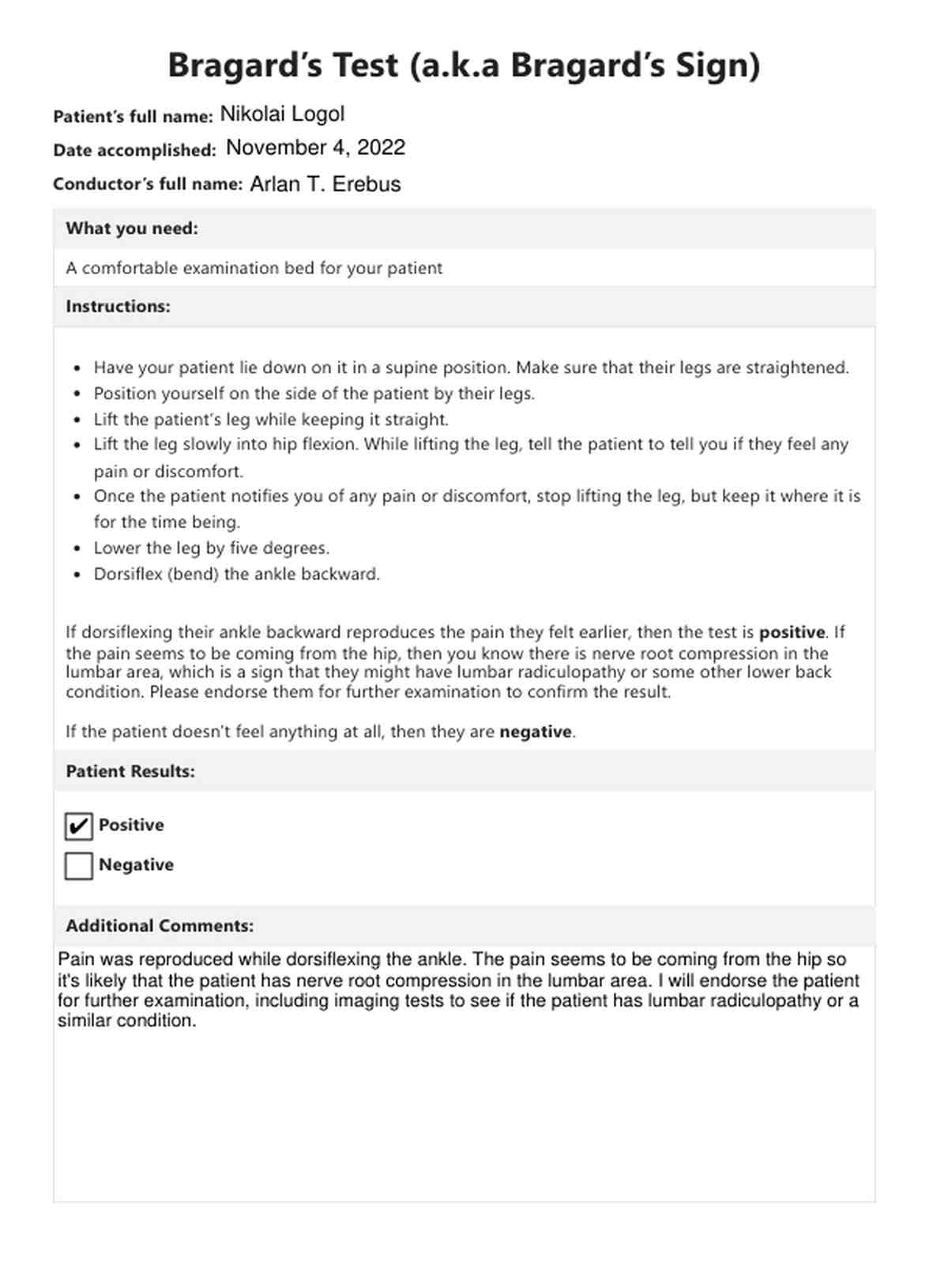 Bragard’s Test & Example | Free PDF Download