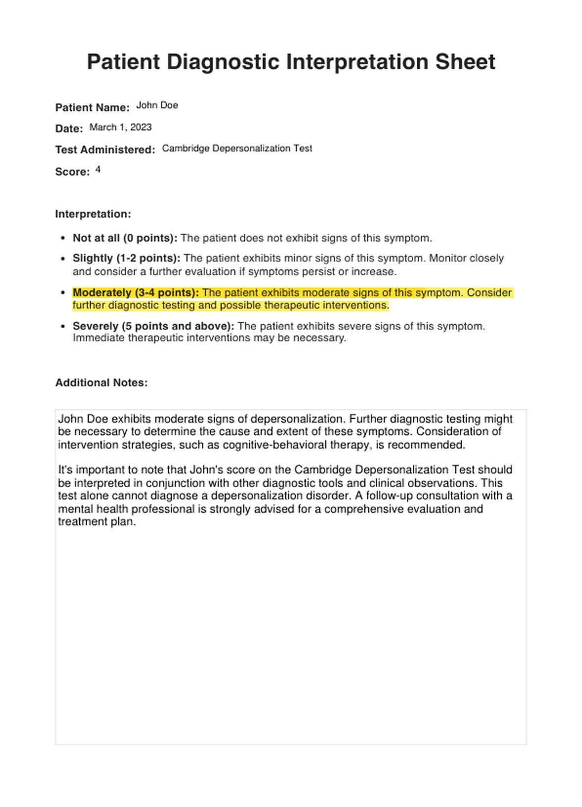 Cambridge Depersonalization Scale & Example | Free PDF Download