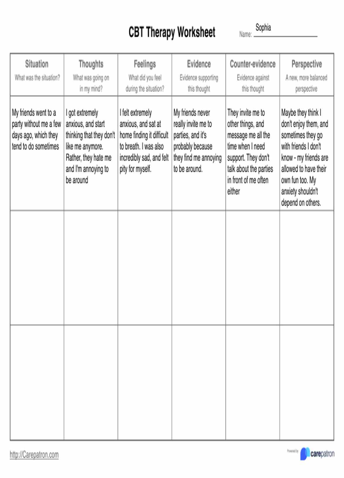 CBT Therapy Worksheet & Example | Free PDF Download