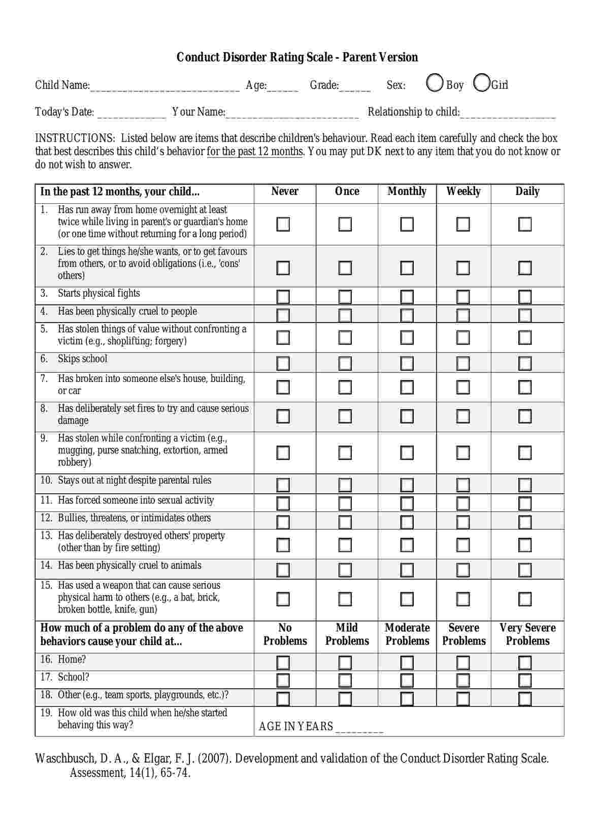 Conduct Disorder Assessment