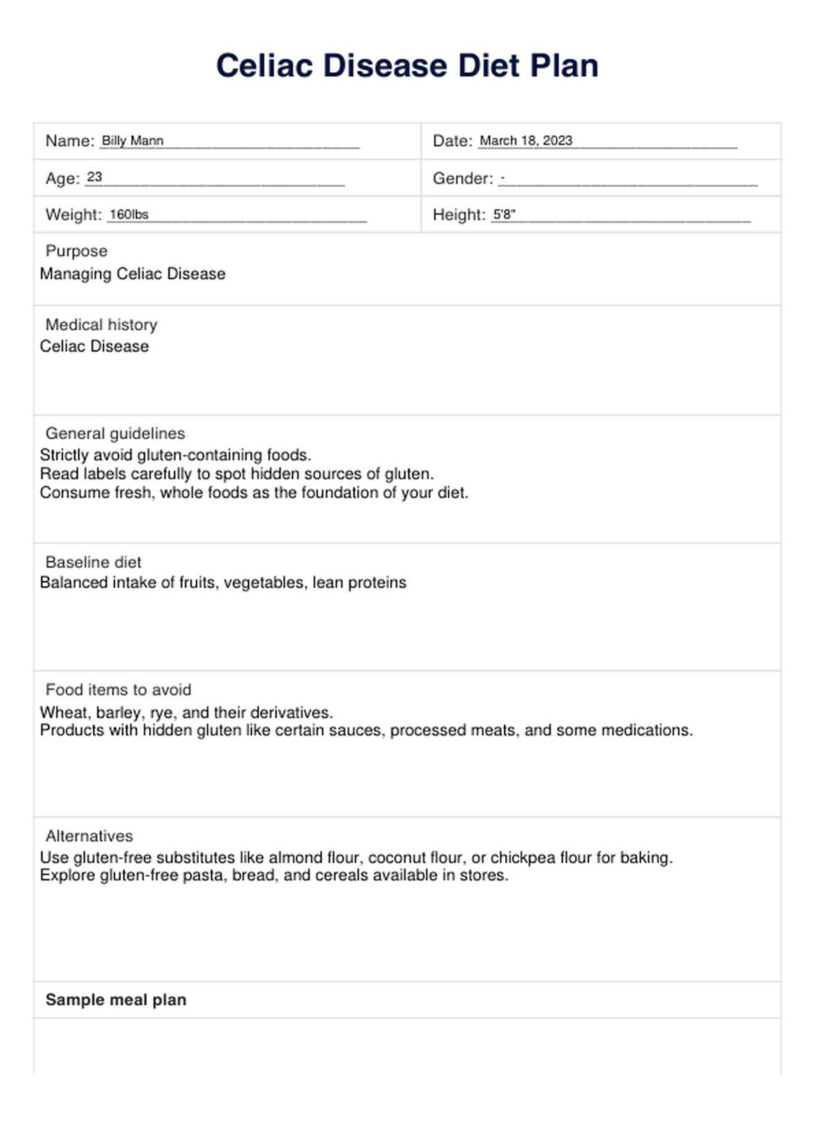 Celiac Disease Diet Plan & Example | Free PDF Download