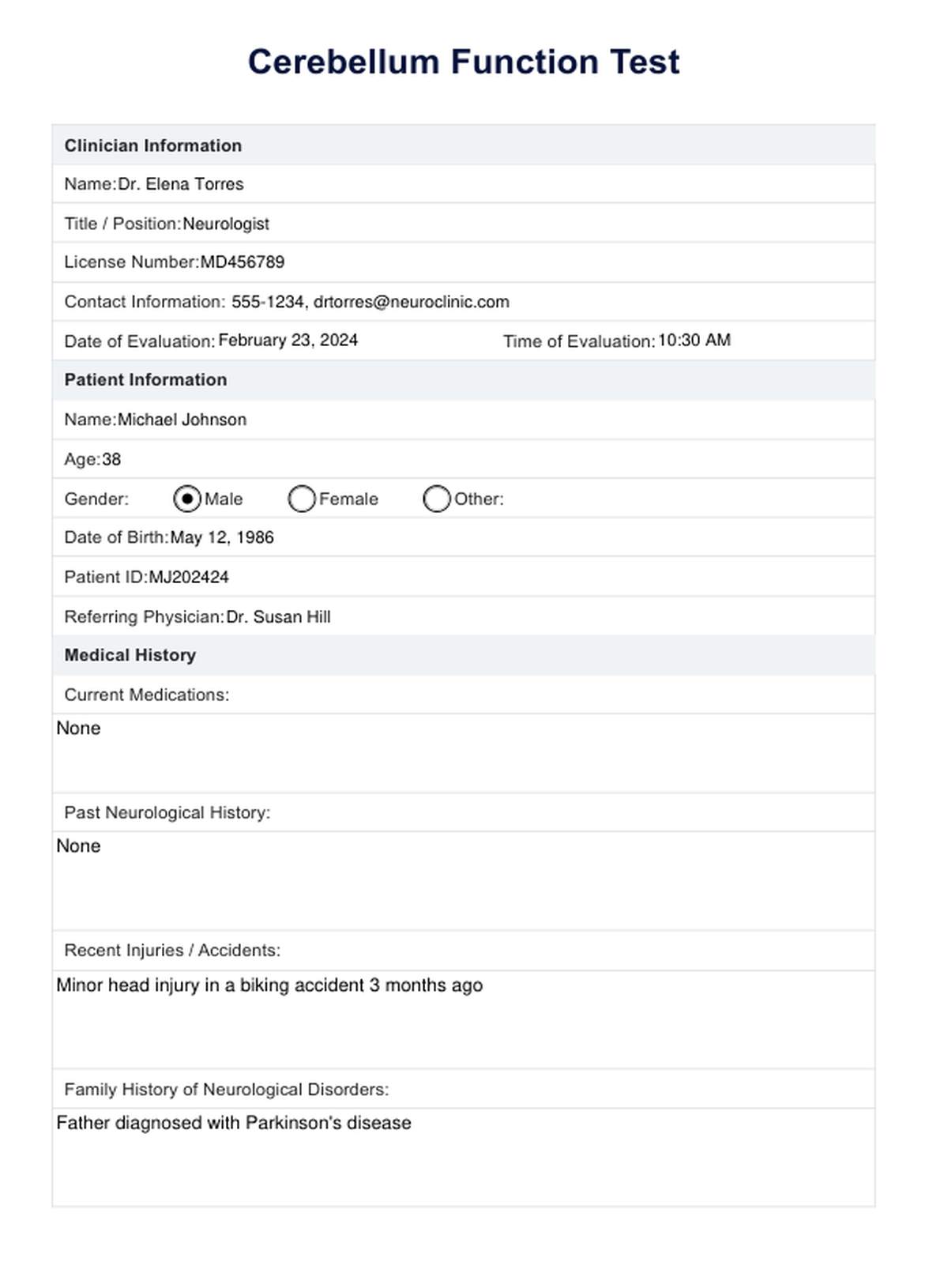 Cerebellum Function Test & Example | Free PDF Download