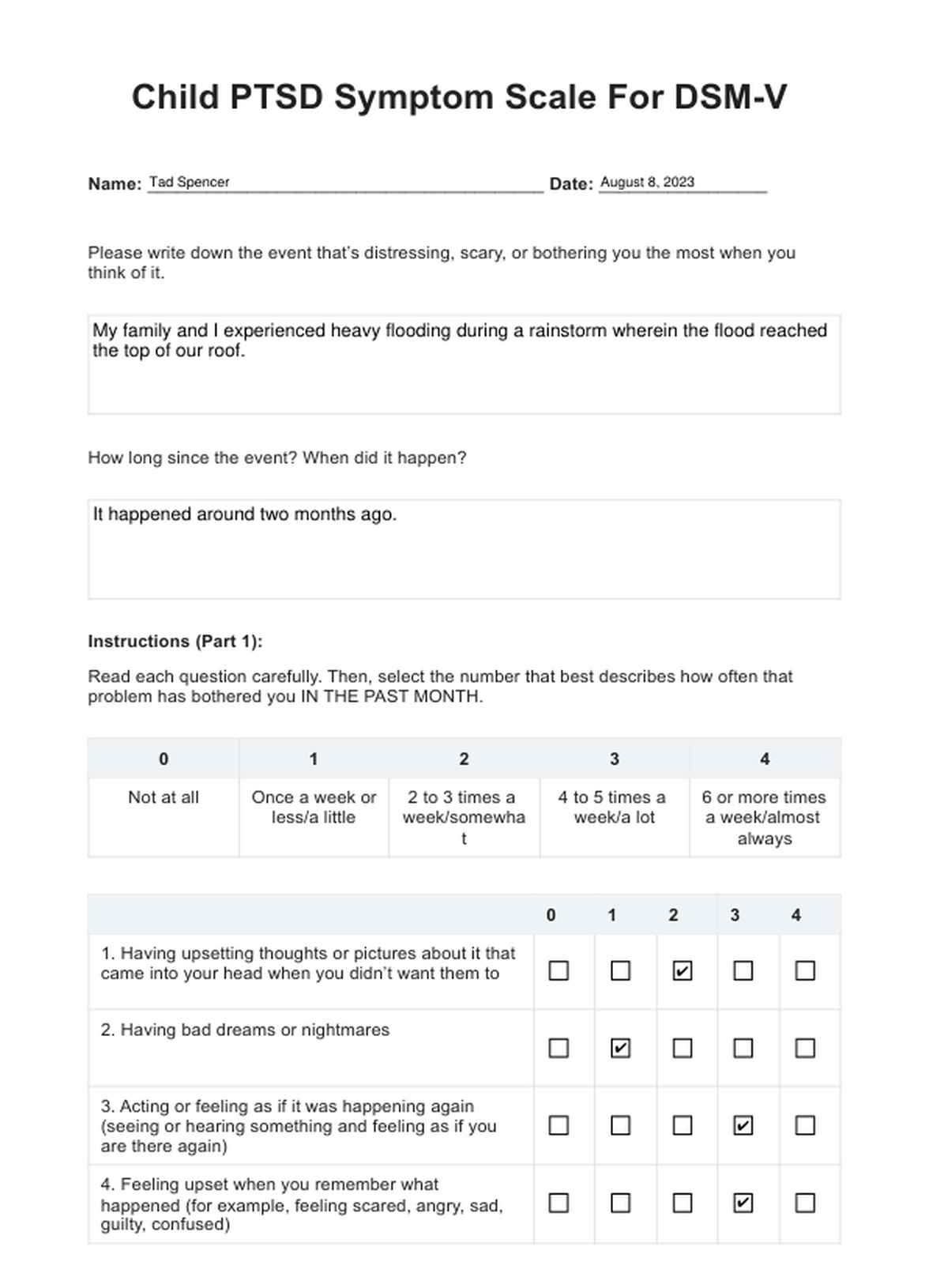 Child PTSD Symptom Scale Example Free PDF Download