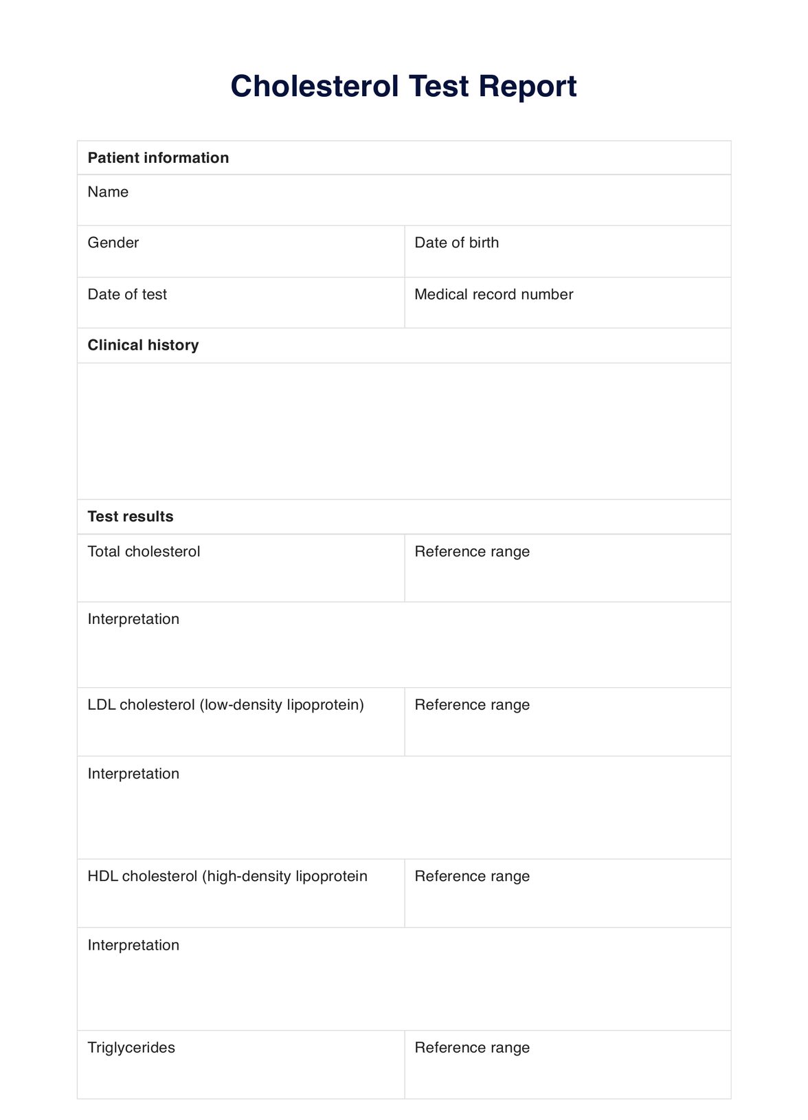 At-Home Cholesterol Test & Example | Free PDF Download