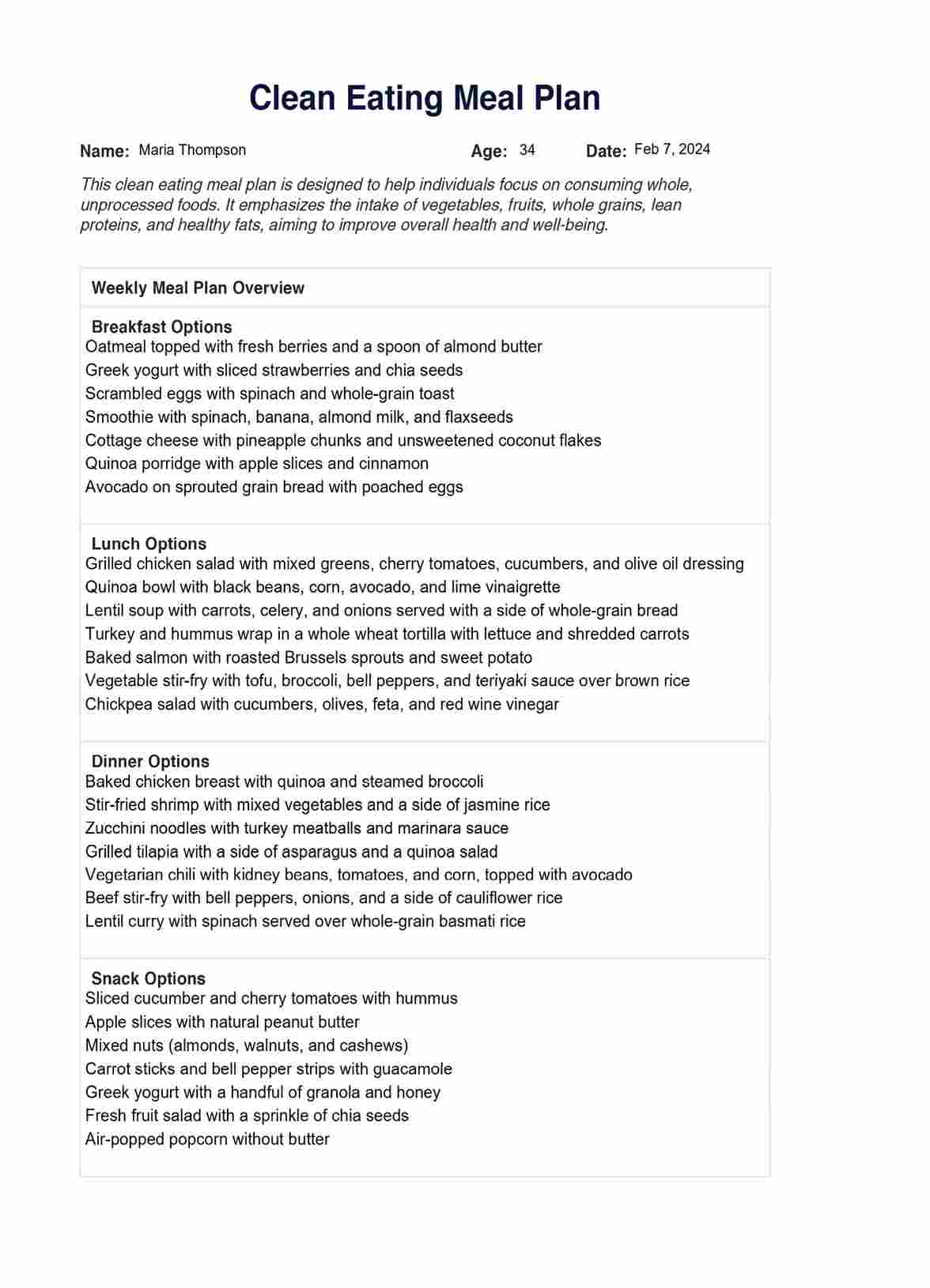 Clean Eating Meal Plan & Example | Free PDF Download