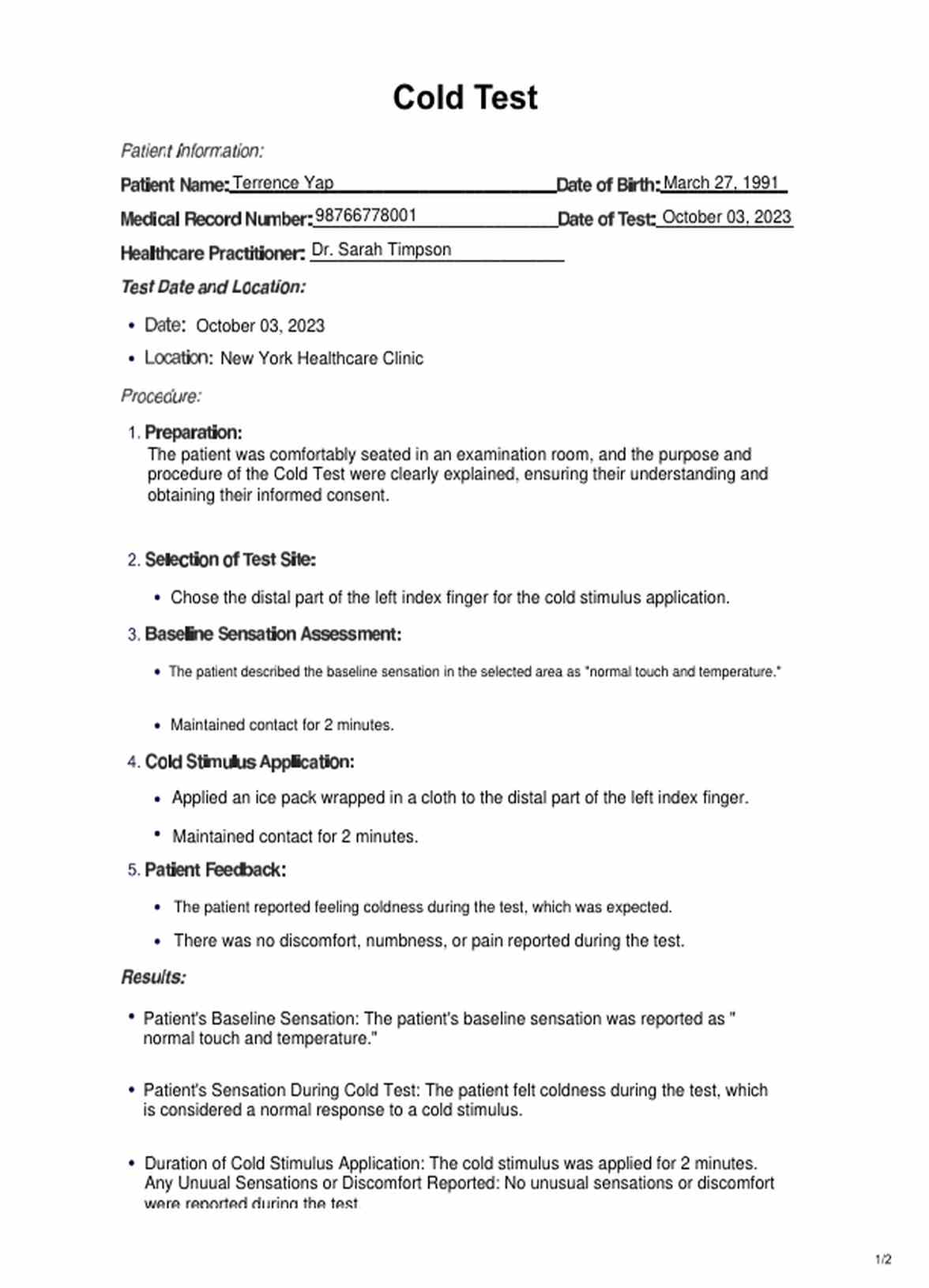 Cold Test & Example | Free PDF Download