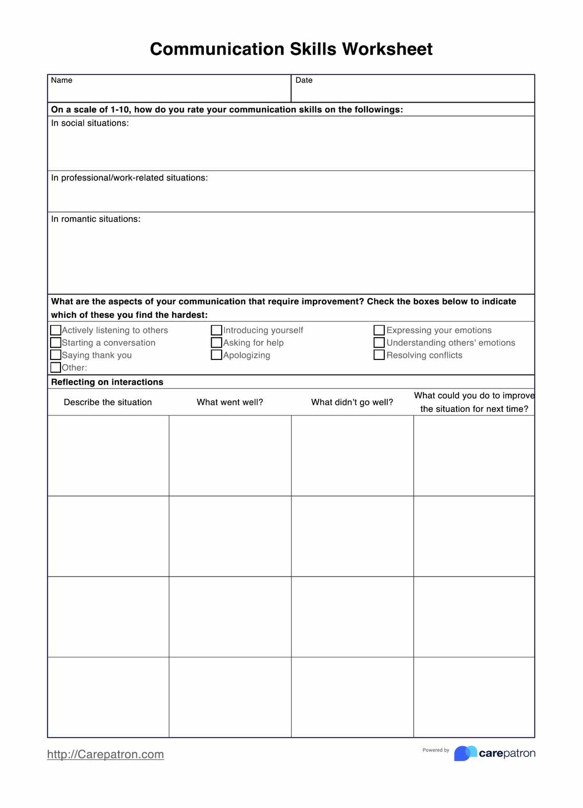 Communication Worksheet & Example | Free PDF Download