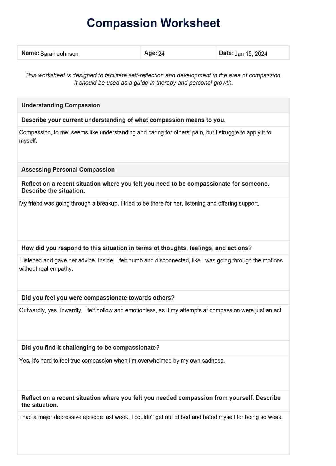 Compassion worksheet & Example | Free PDF Download