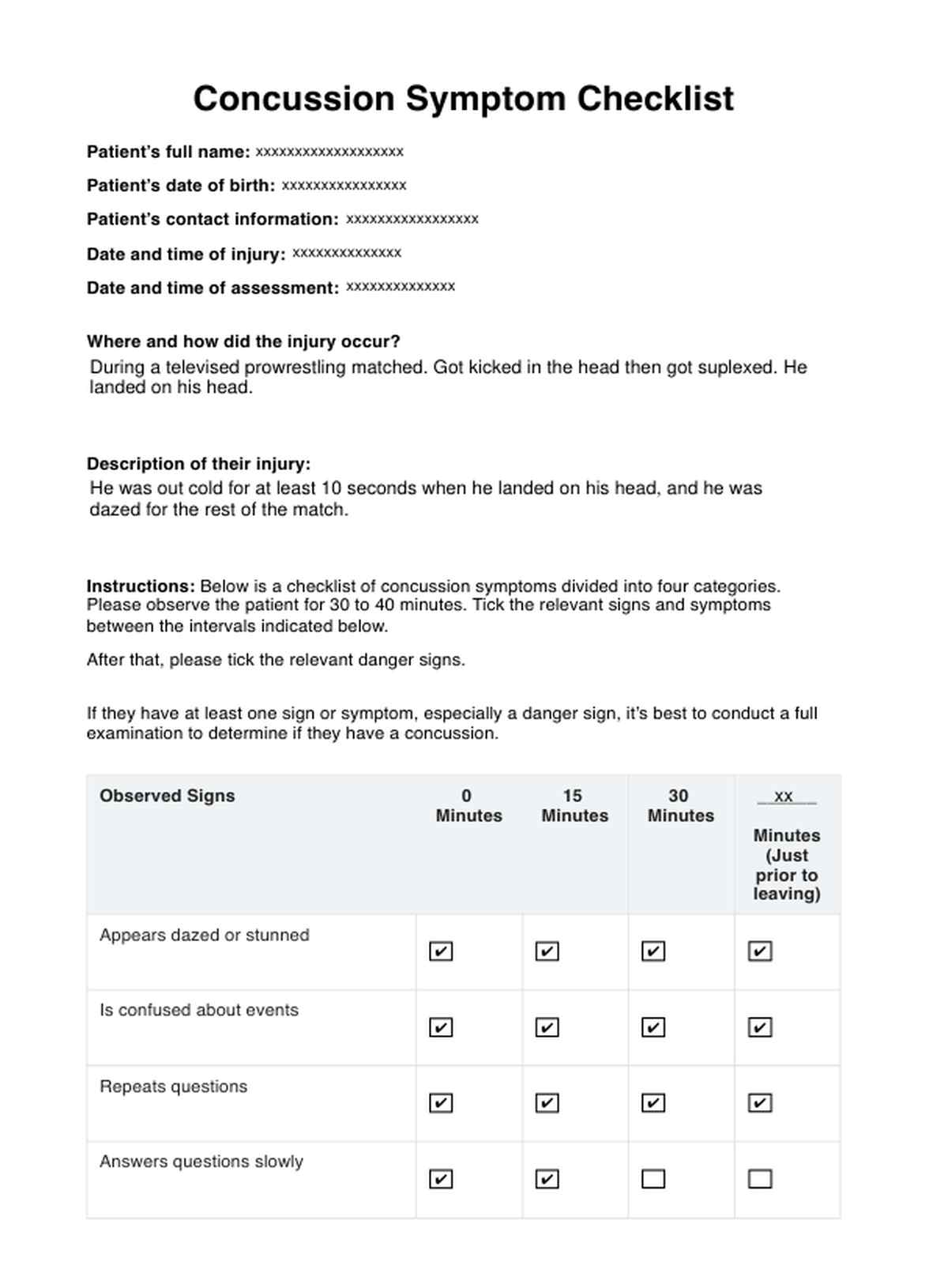 Concussion Symptom Checklist Example Free PDF Download Concussion Symptom Checklist Example Free PDF Download