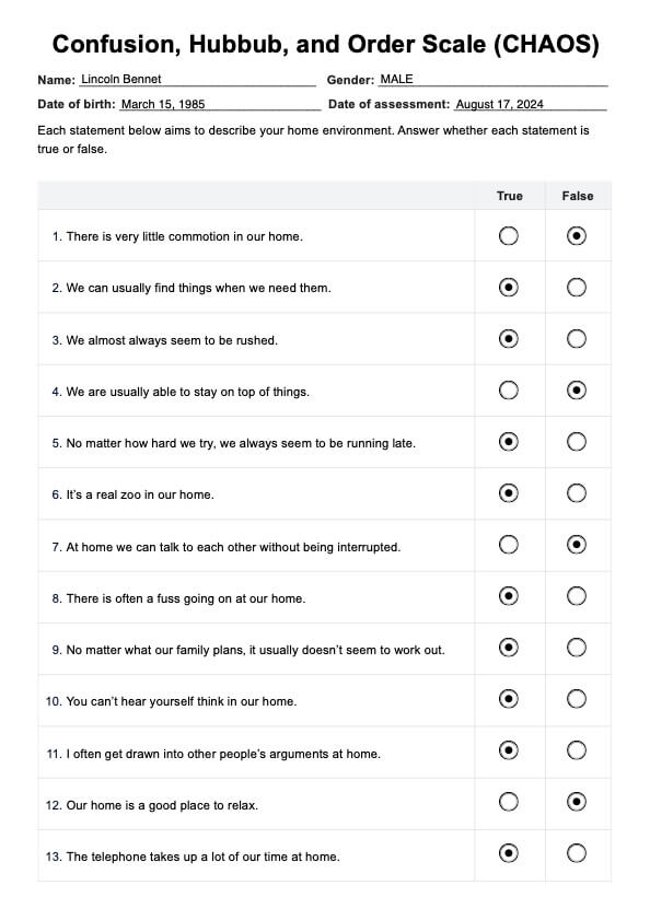 CHAOS Scale &amp; Example | Free PDF Download