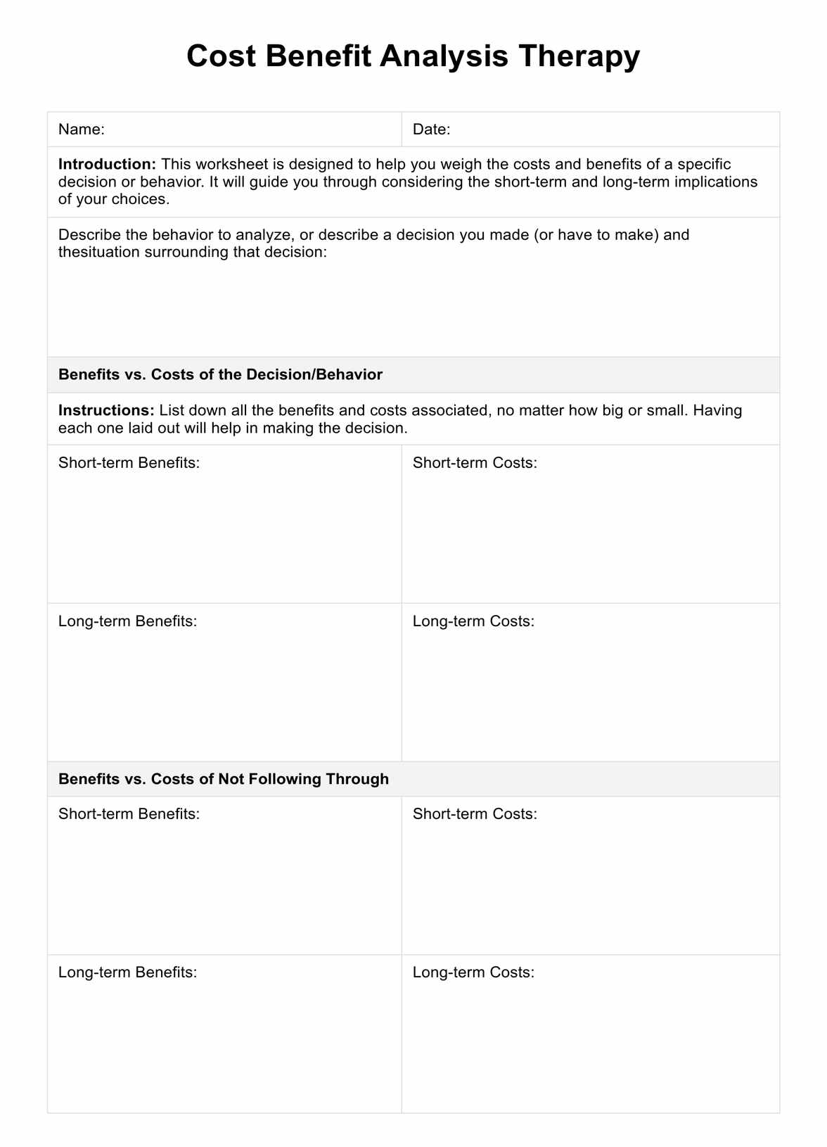 Cost Benefit Analysis Therapy Cost Benefit Analysis Therapy