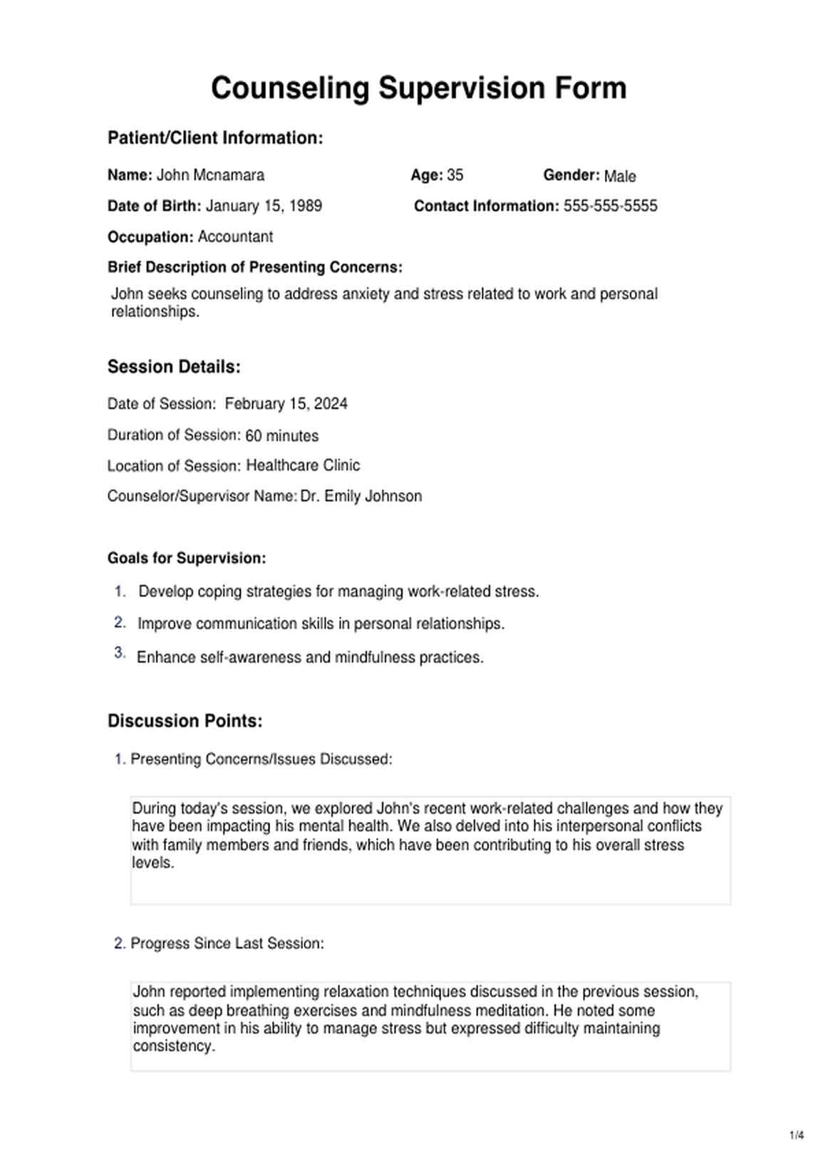 Counseling Supervision Form Example Free PDF Download Counseling Supervision Form Example Free PDF Download