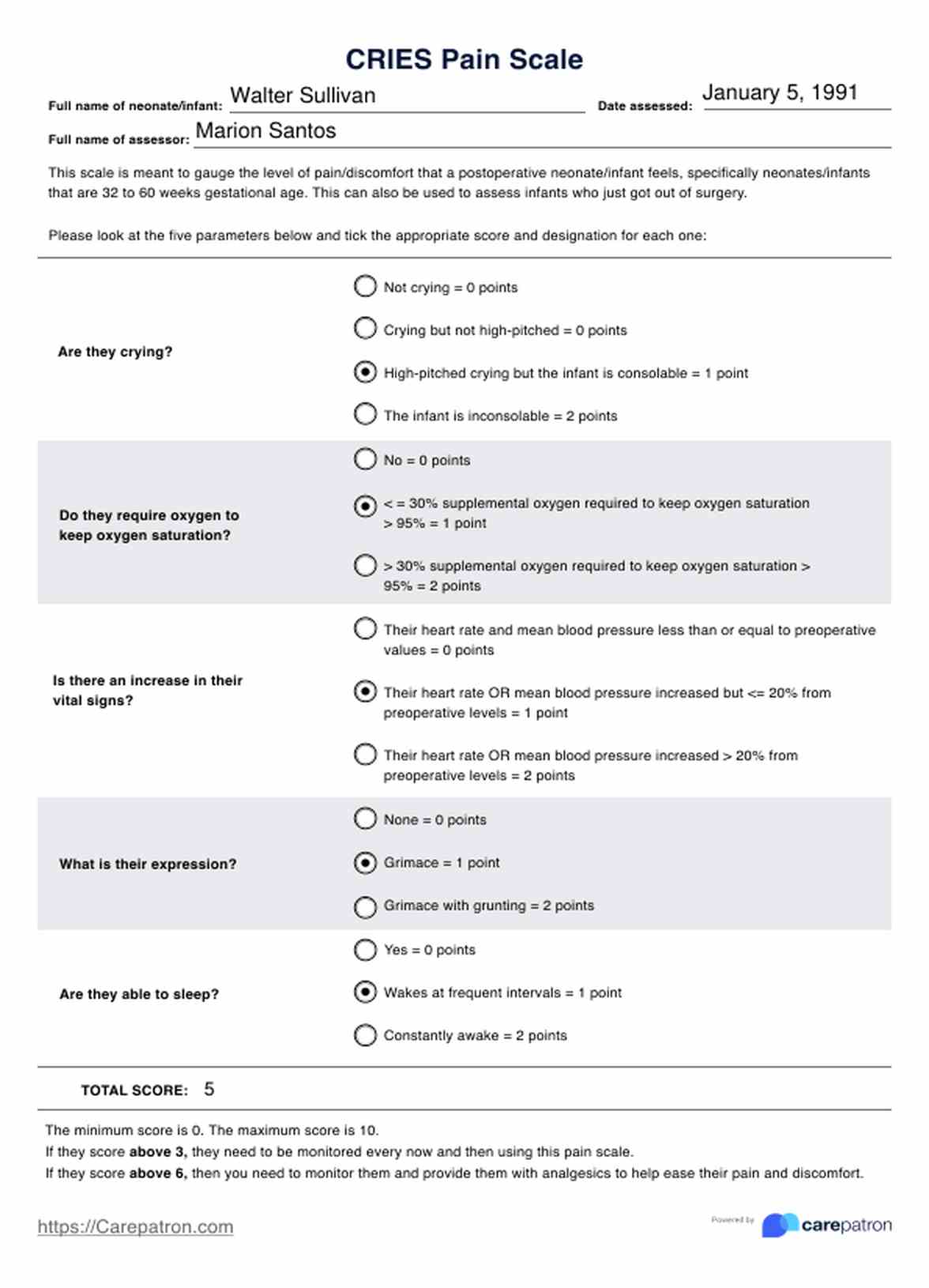 CRIES Pain Scale & Example | Free PDF Download