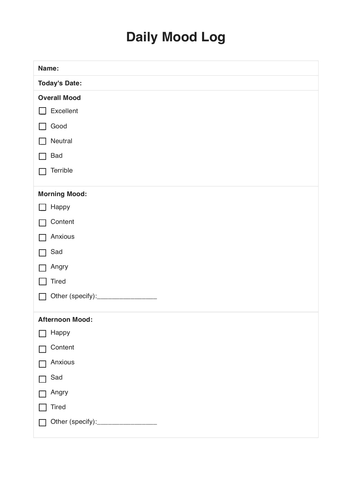 Mood Chart & Example | Free PDF Download