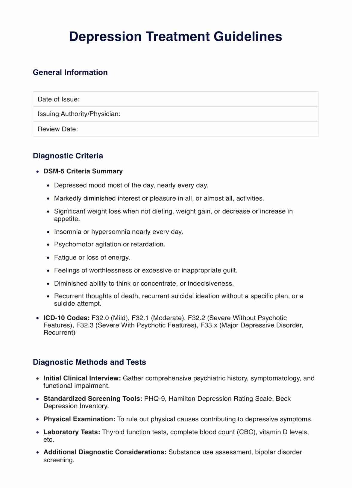 Depression Treatment Guidelines & Example | Free PDF Download