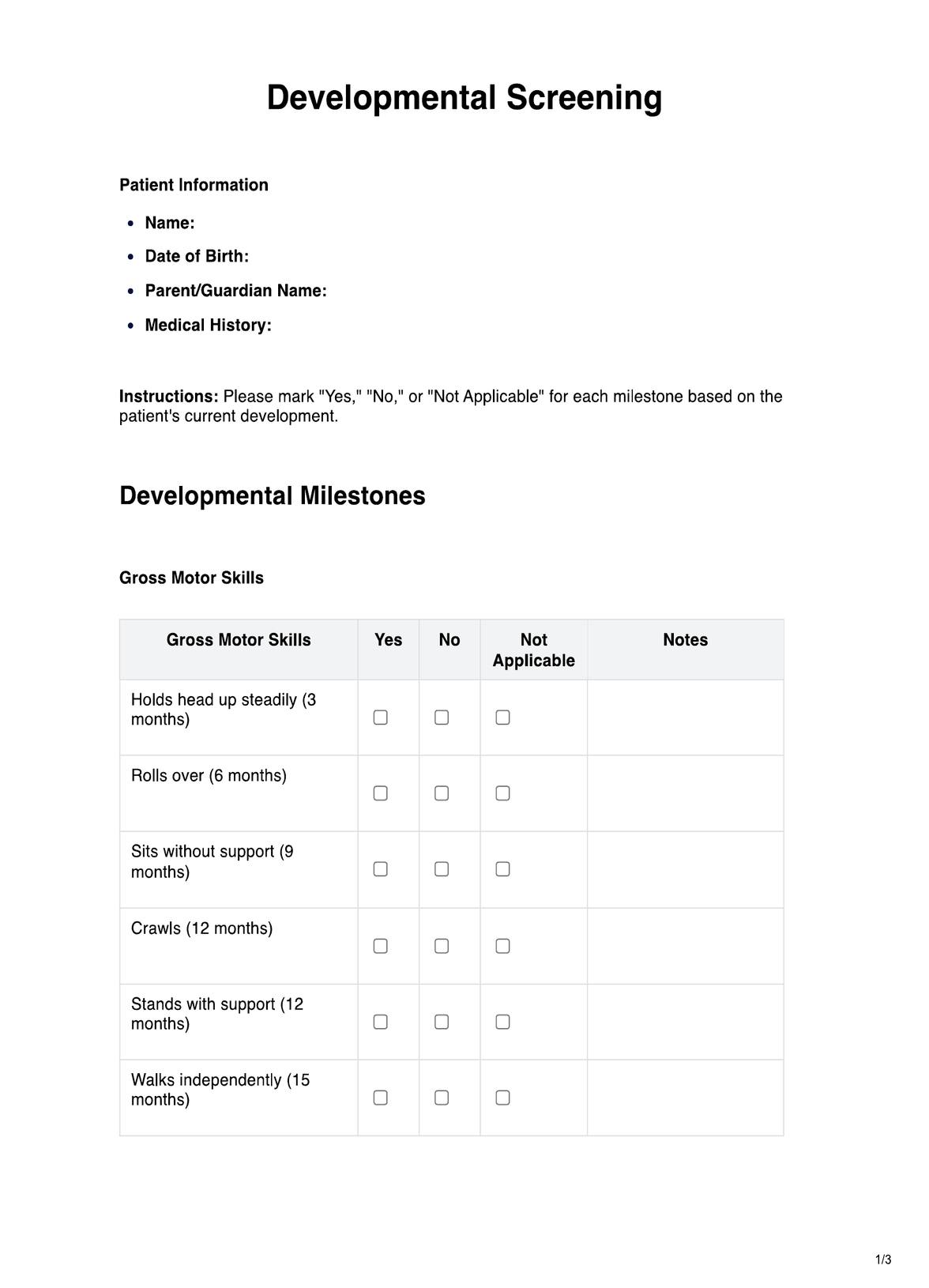 Denver Developmental Screening Test & Example | Free PDF Download