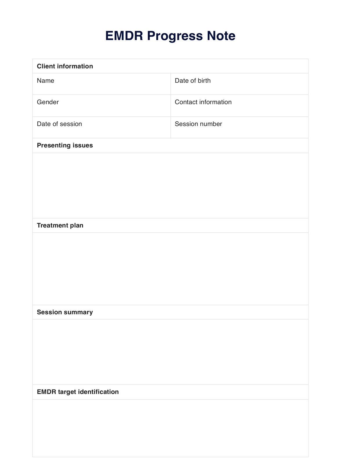 EMDR Progress Notes EMDR Progress Notes