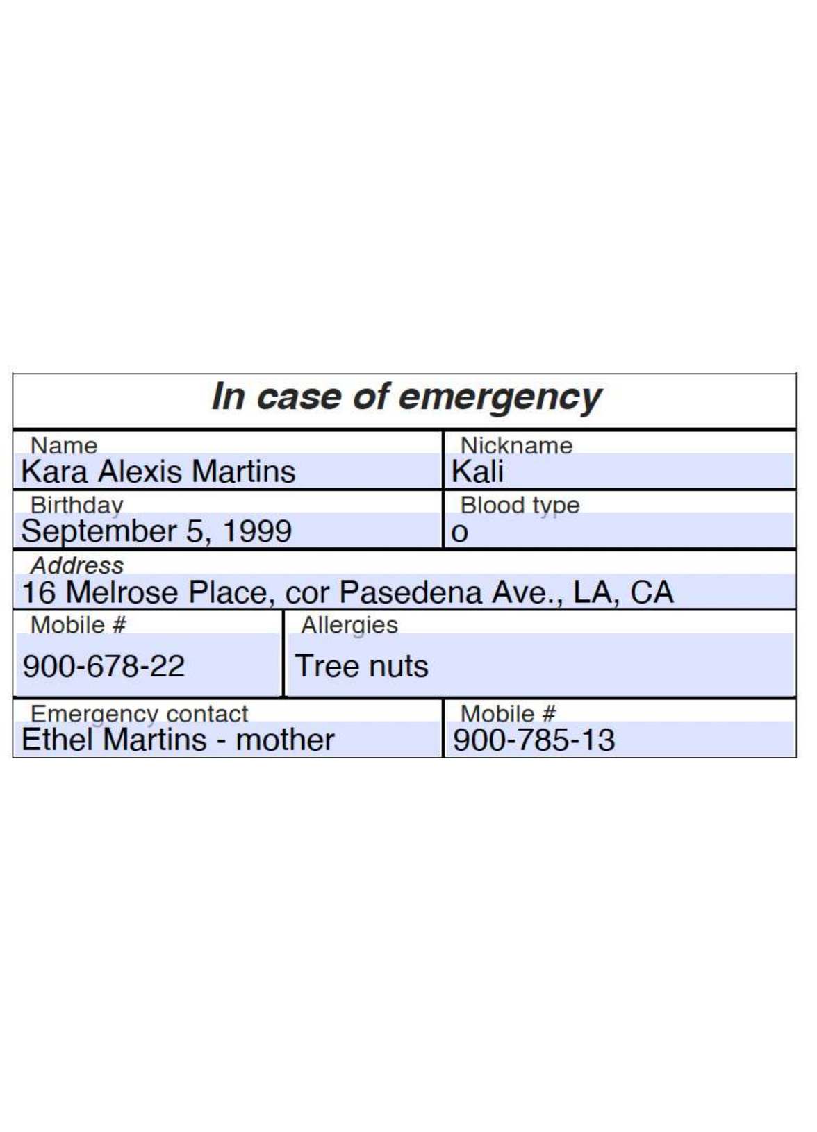 Emergency Card Template & Example | Free PDF Download
