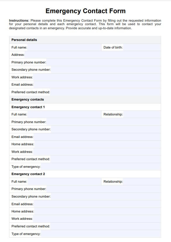 Free Printable Emergency Contact Information Sheet To Have Emergency