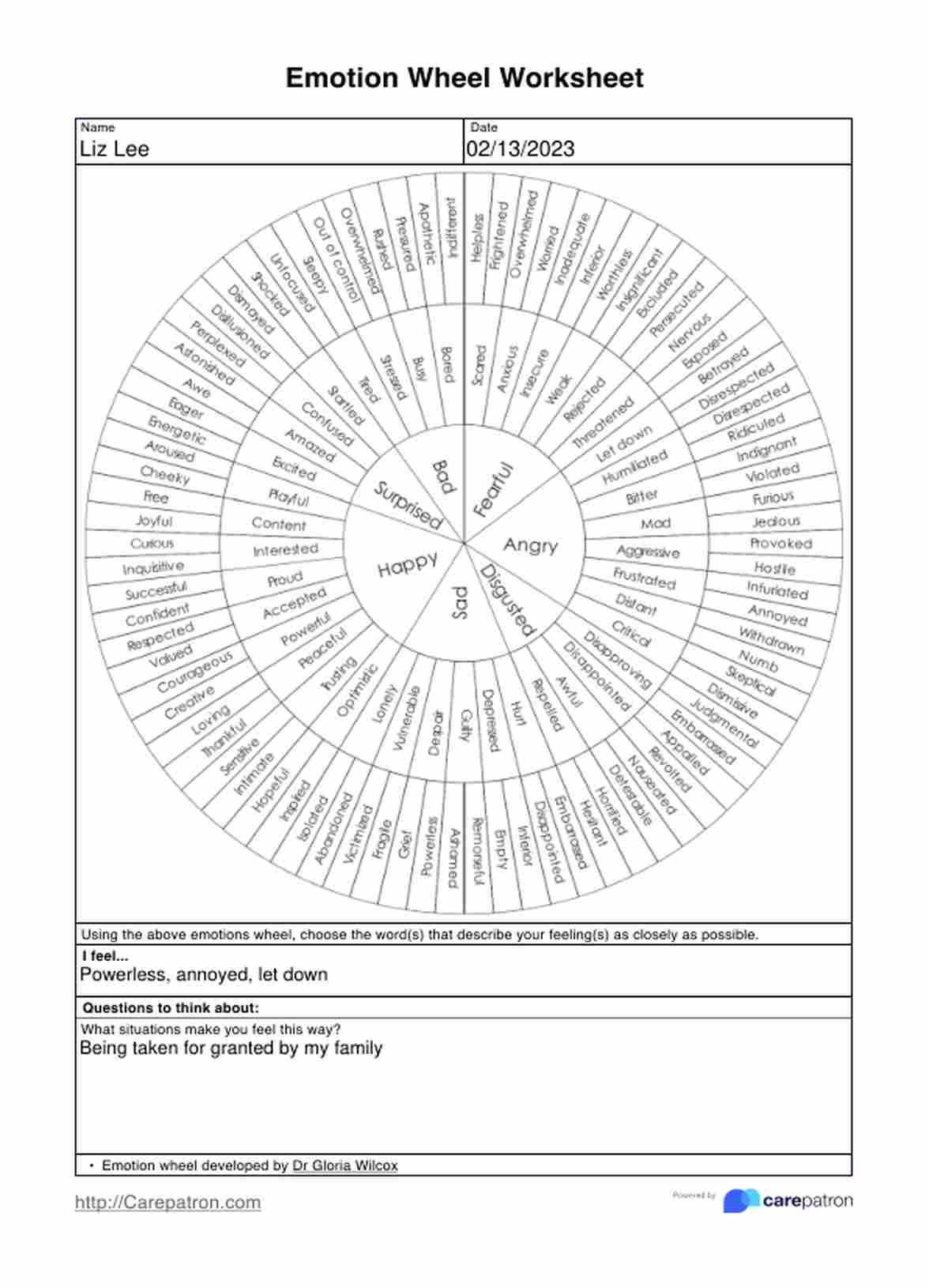 Emotion Wheel Worksheet & Example | Free PDF Download