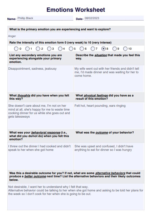 Emotions Worksheet & Example | Free PDF Download