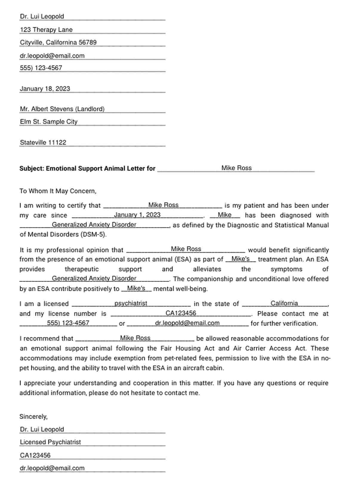 ESA Letter Arkansas & Example | Free PDF Download