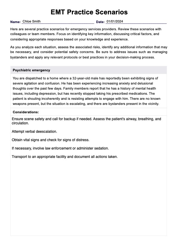 EMT Practice Scenarios Example Free PDF Download
