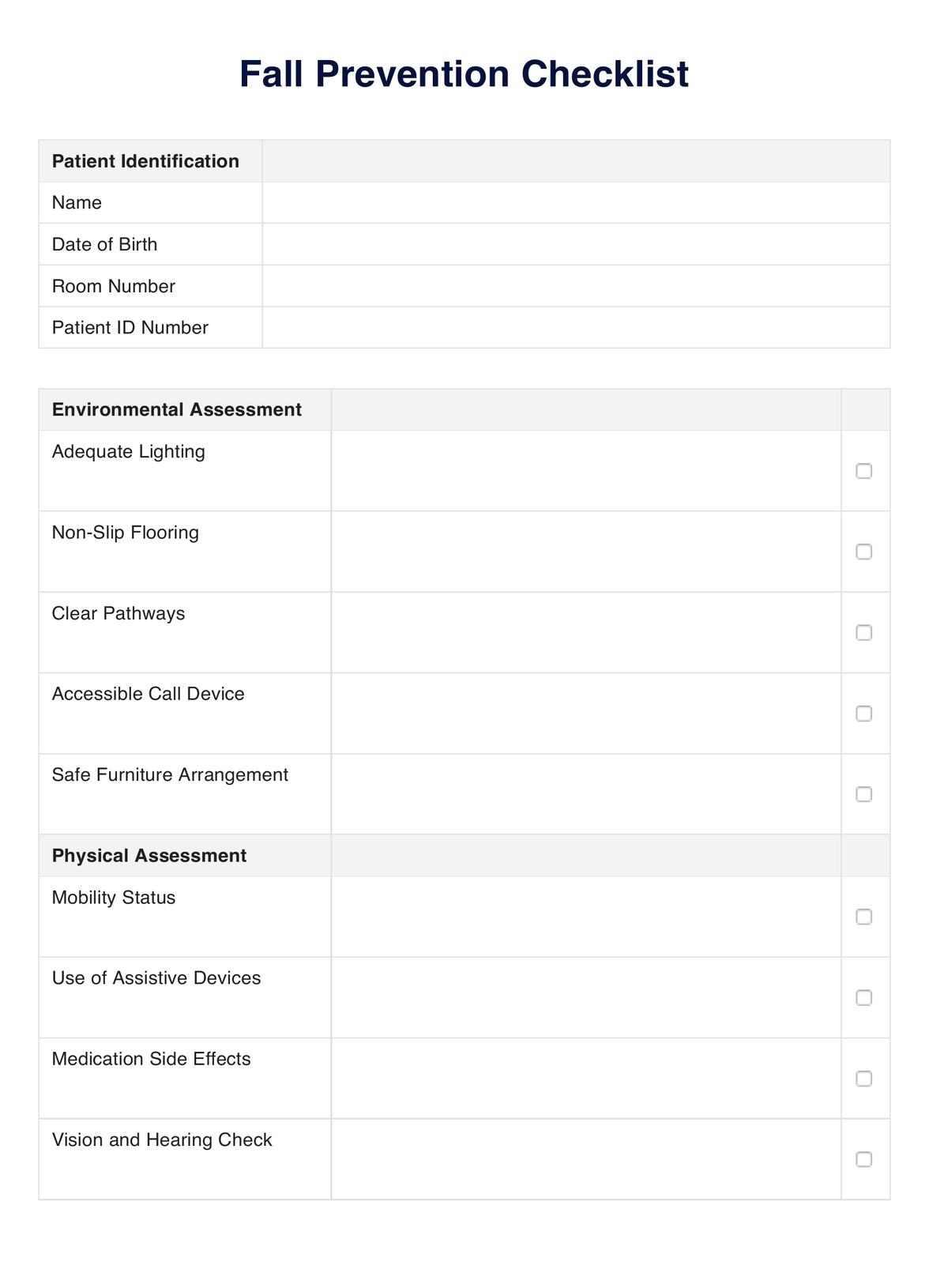 Fall Prevention Checklist